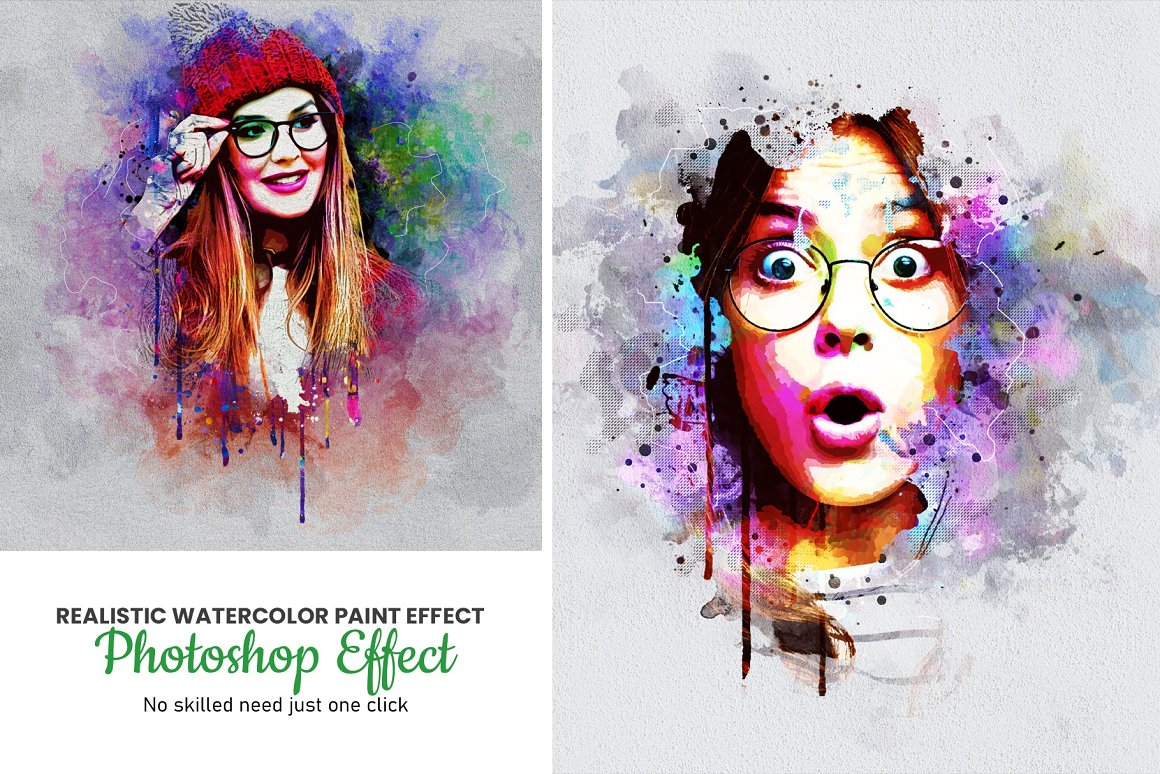 Photoshop Action - Realistic watercolor paint effect Template