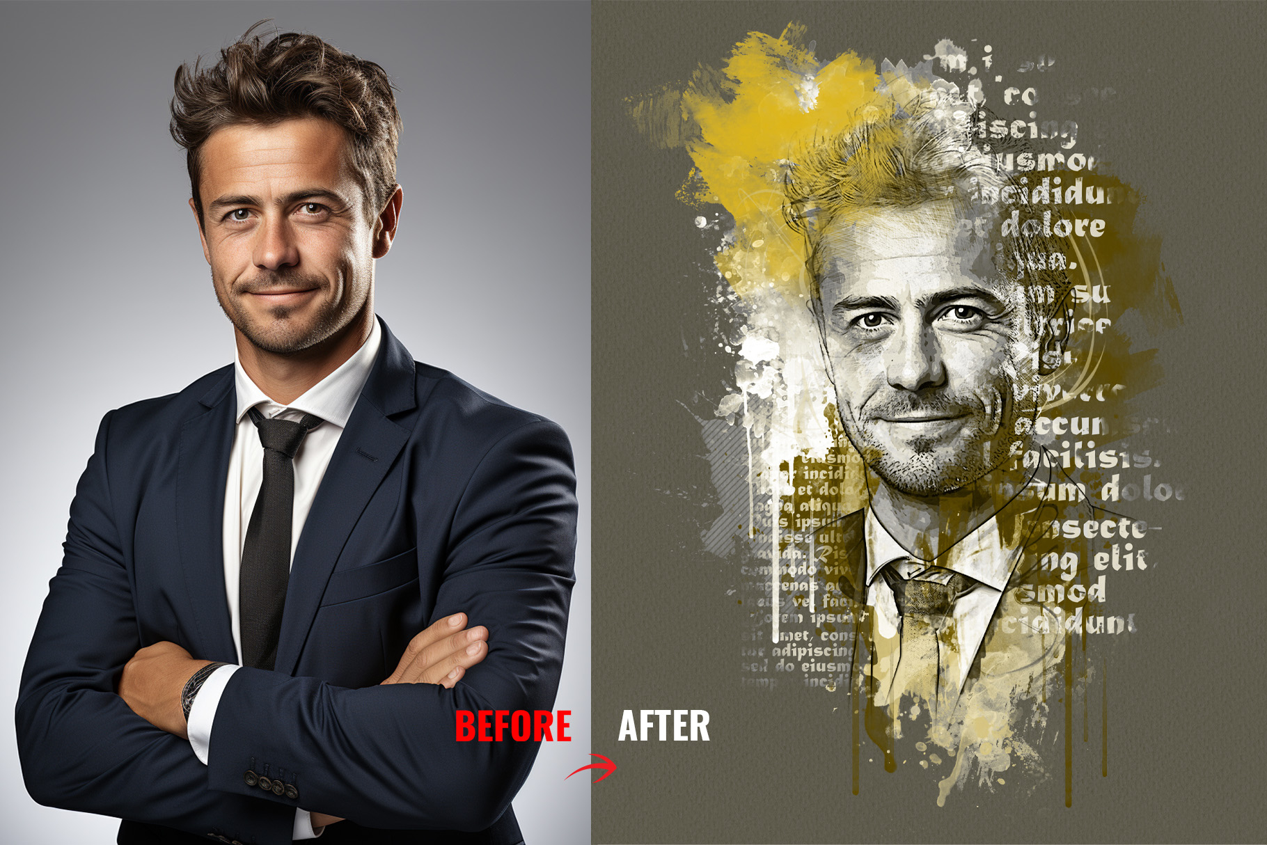 Photoshop Action - Novel Text Portrait Art Photo Effect